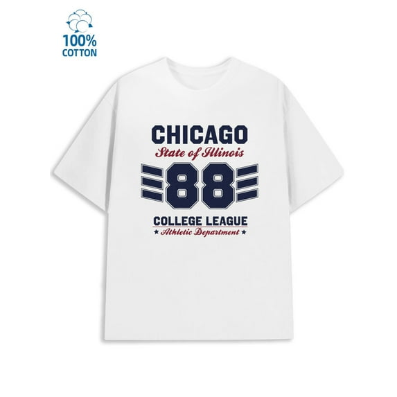 Chicago College Tee men's Chicago 180G 100% Cotton white artistic fun ...