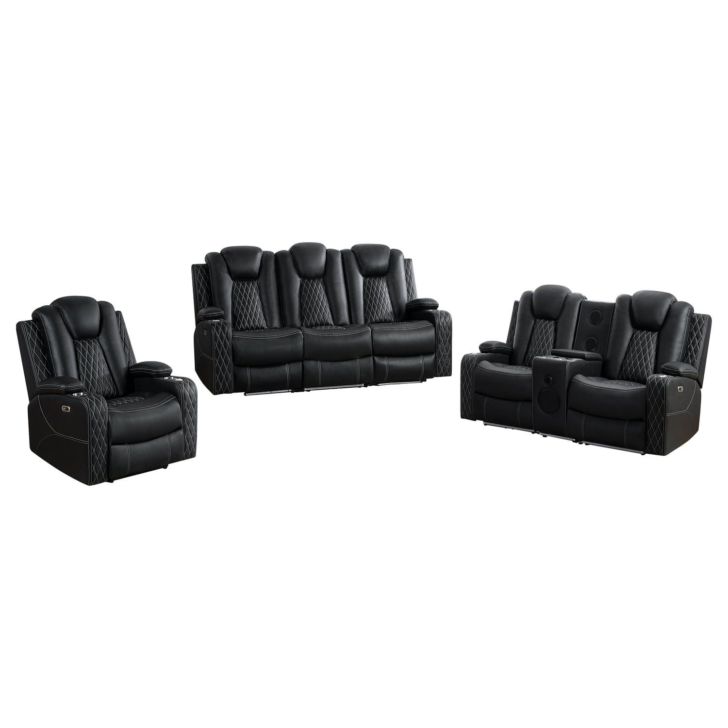 Chicago Combo-Color:Black,Fabric:Air Leather,Set of 3:Chair and ...