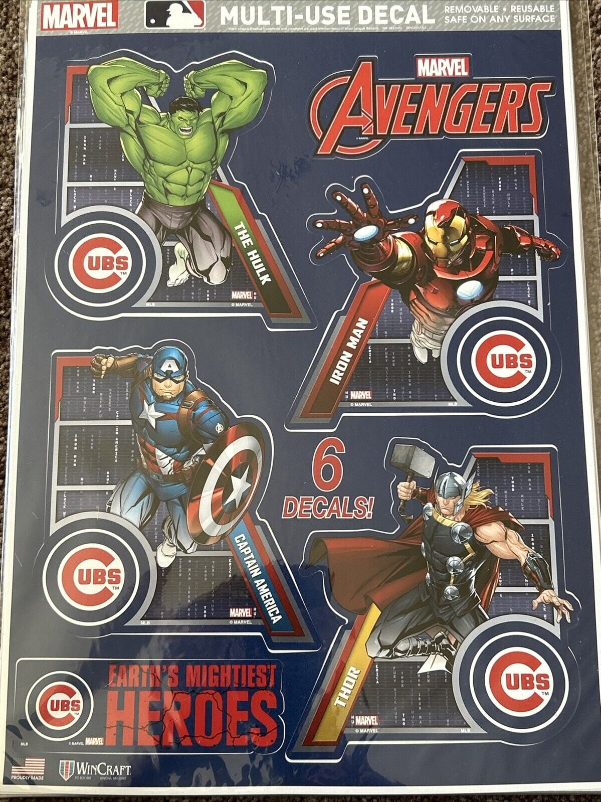 Chicago Cubs / MARVEL Multi-Use 6 Piece Decals 11" x 17" - Walmart.com