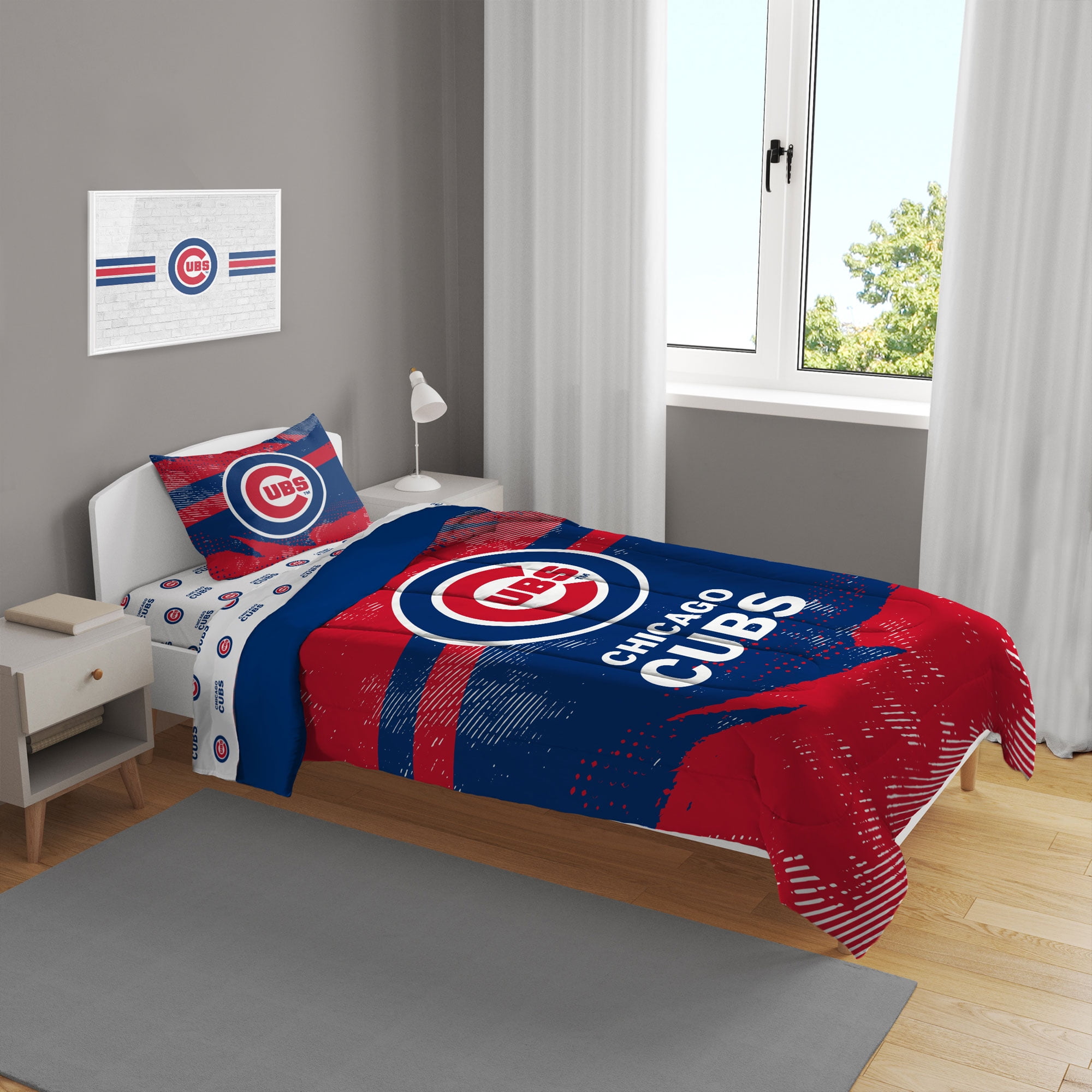 Chicago Cubs Slanted Stripe 4-Piece Twin Bed Set - Walmart.com