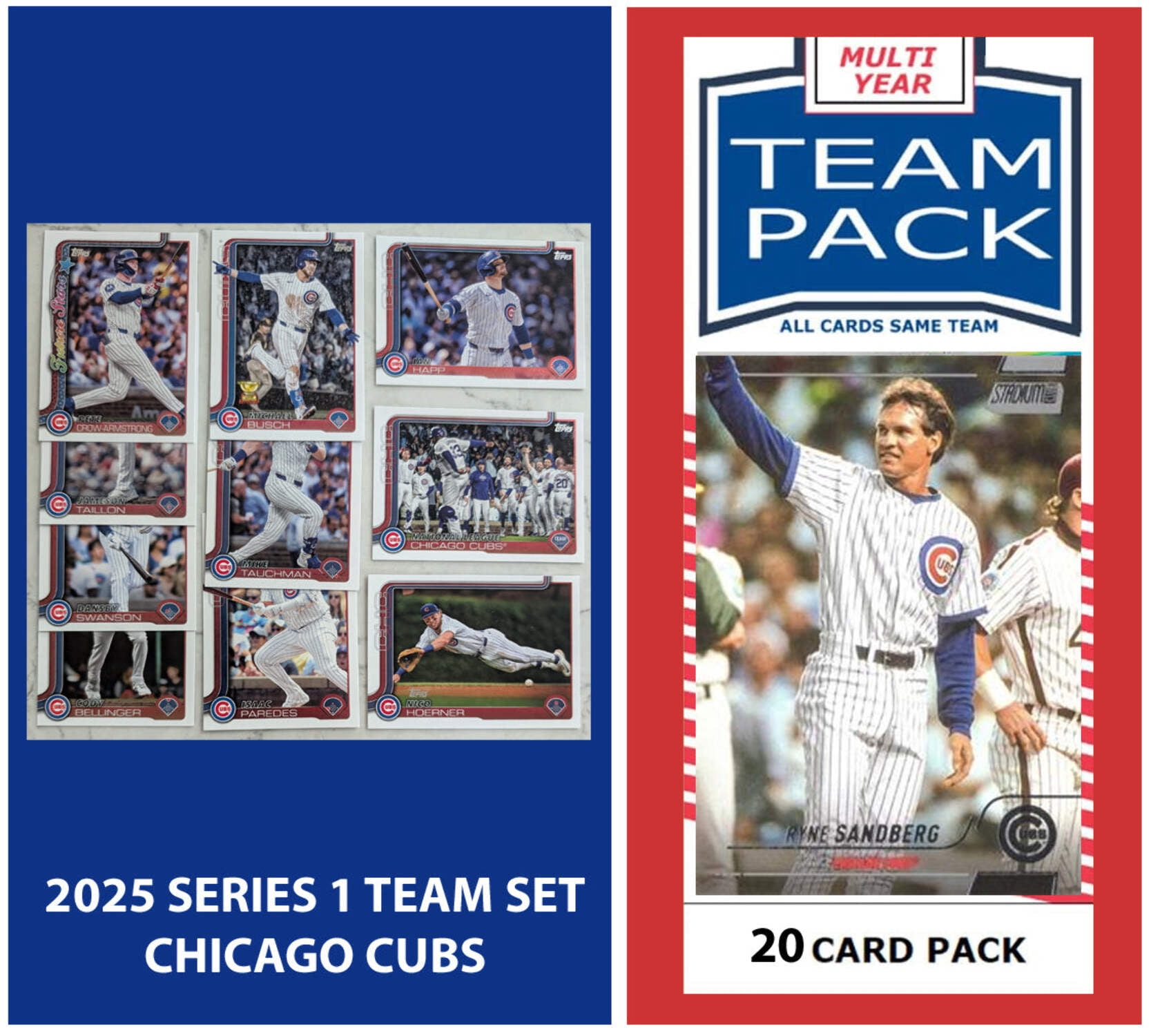 Collectible Cubs 20 Card Pack Sandberg + 2025 Topps Series 1 Team Set ...
