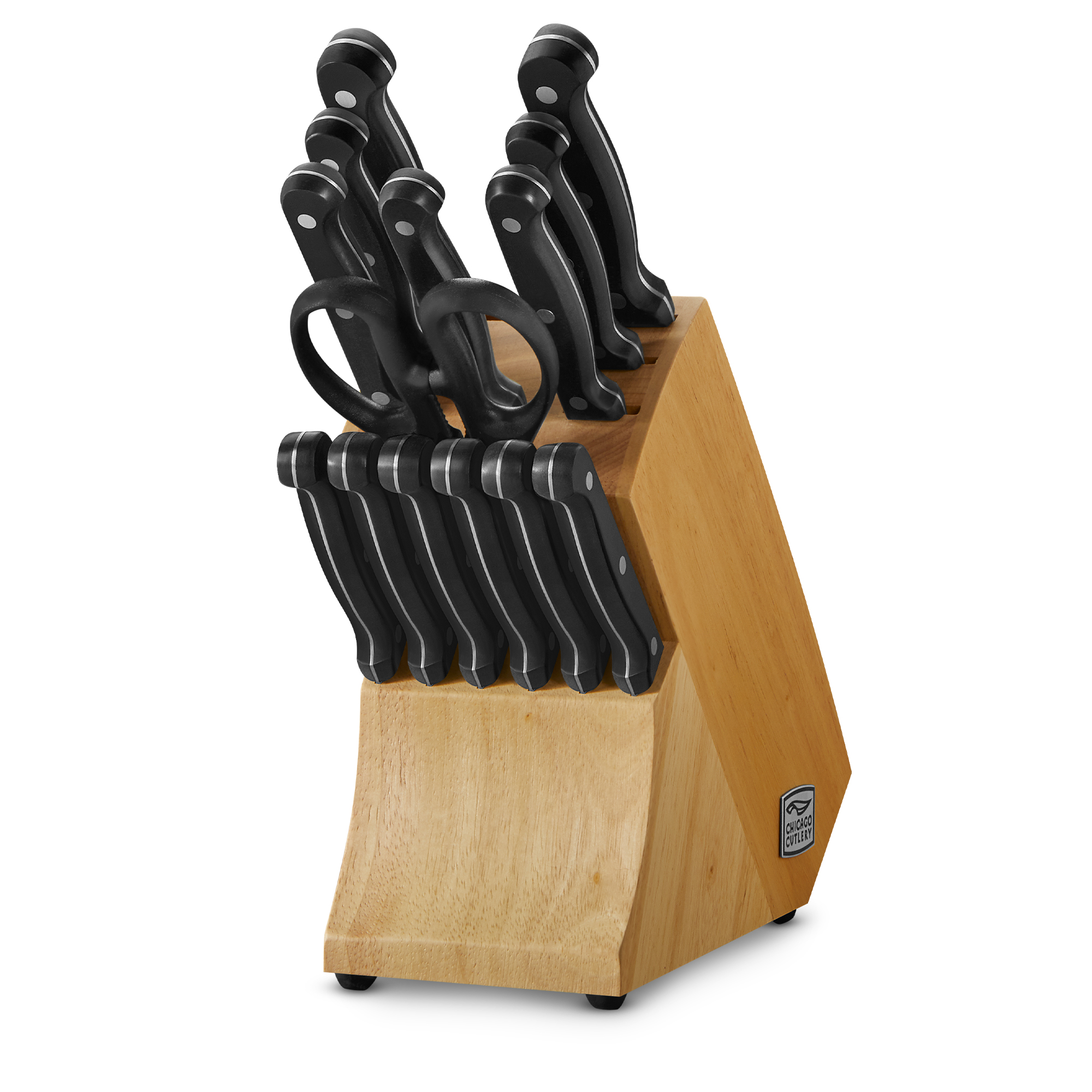 Farberware 15-Piece Triple Rivet Kitchen Knife Block Set with Natural ...