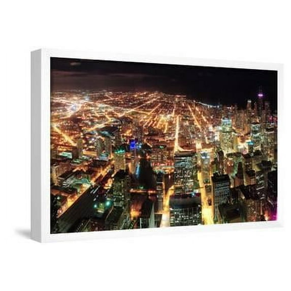 Chicago Downtown Aerial Panorama View at Night with Skyscrapers and ...