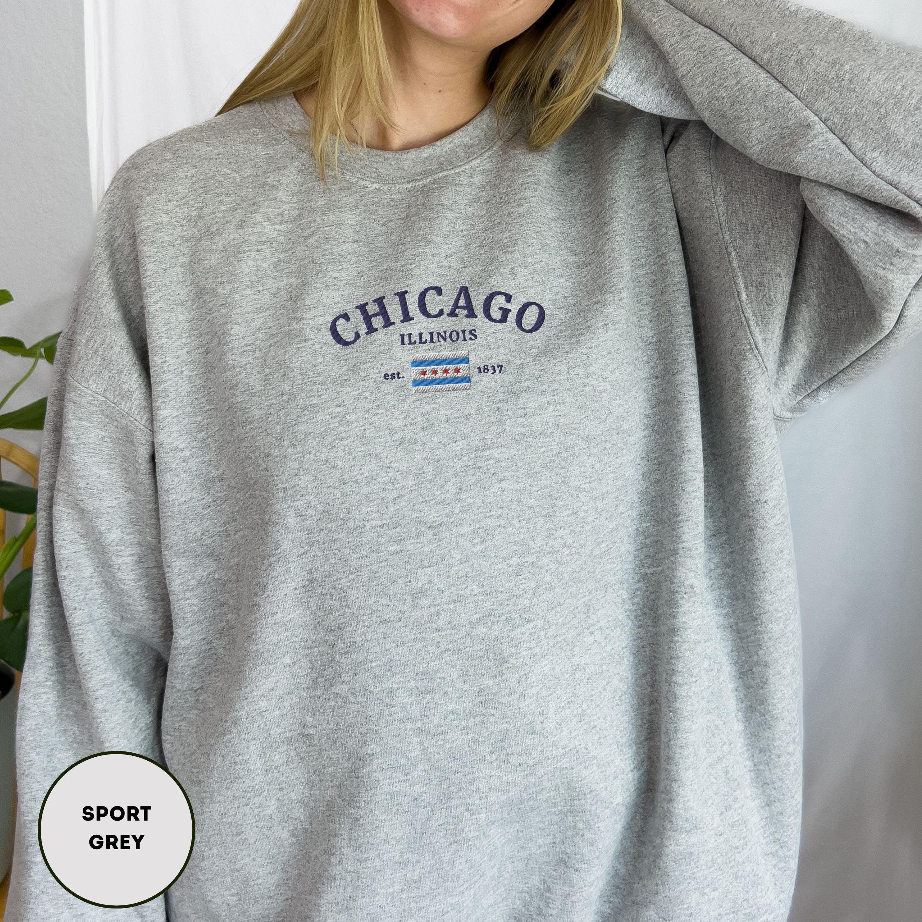 Chicago Embroidered Sweatshirt Chicago Crewneck Chicago Embroidery ...