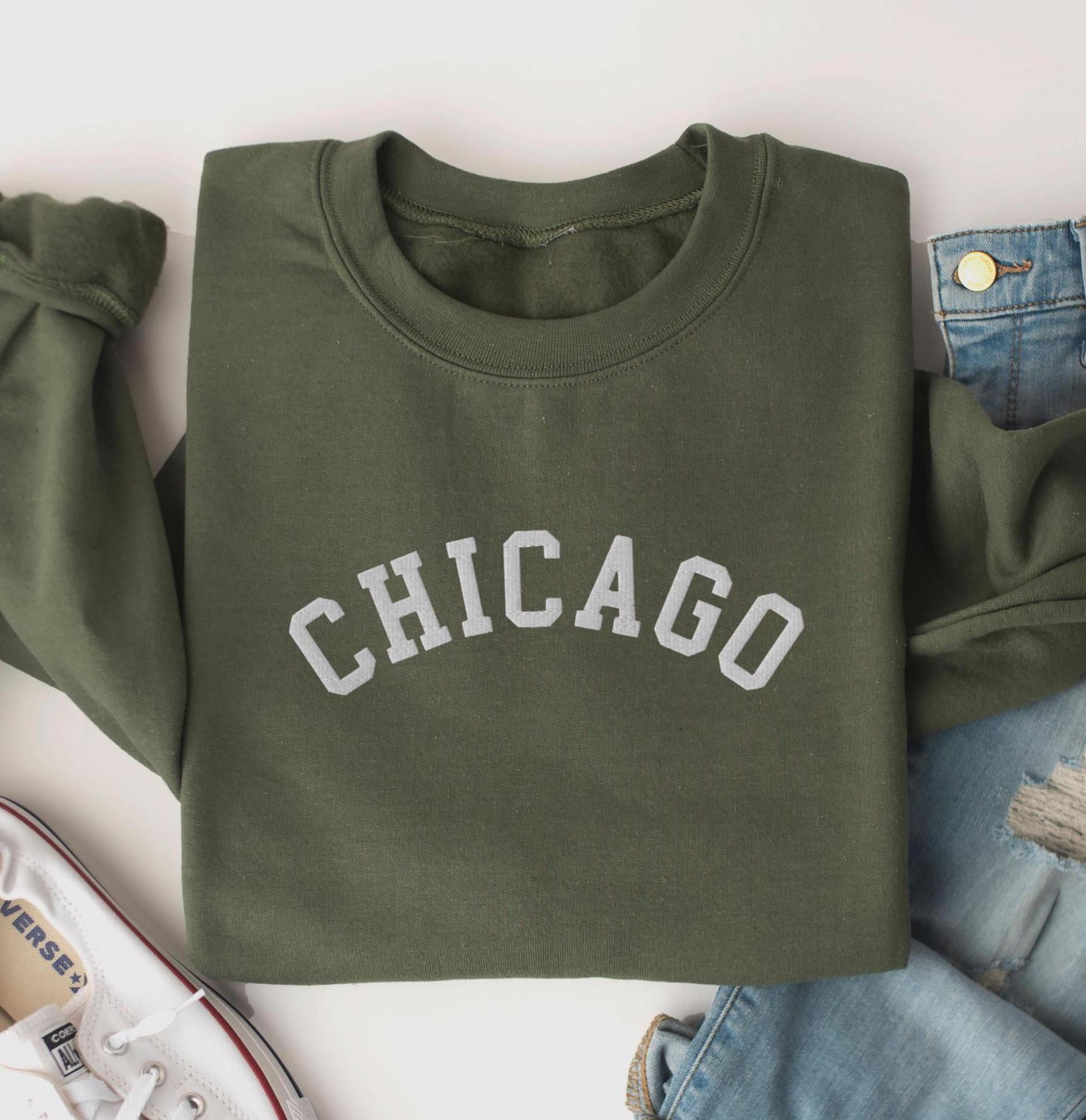 Chicago Embroidered Sweatshirt, Chicago Lover Crewneck, Varsity ...