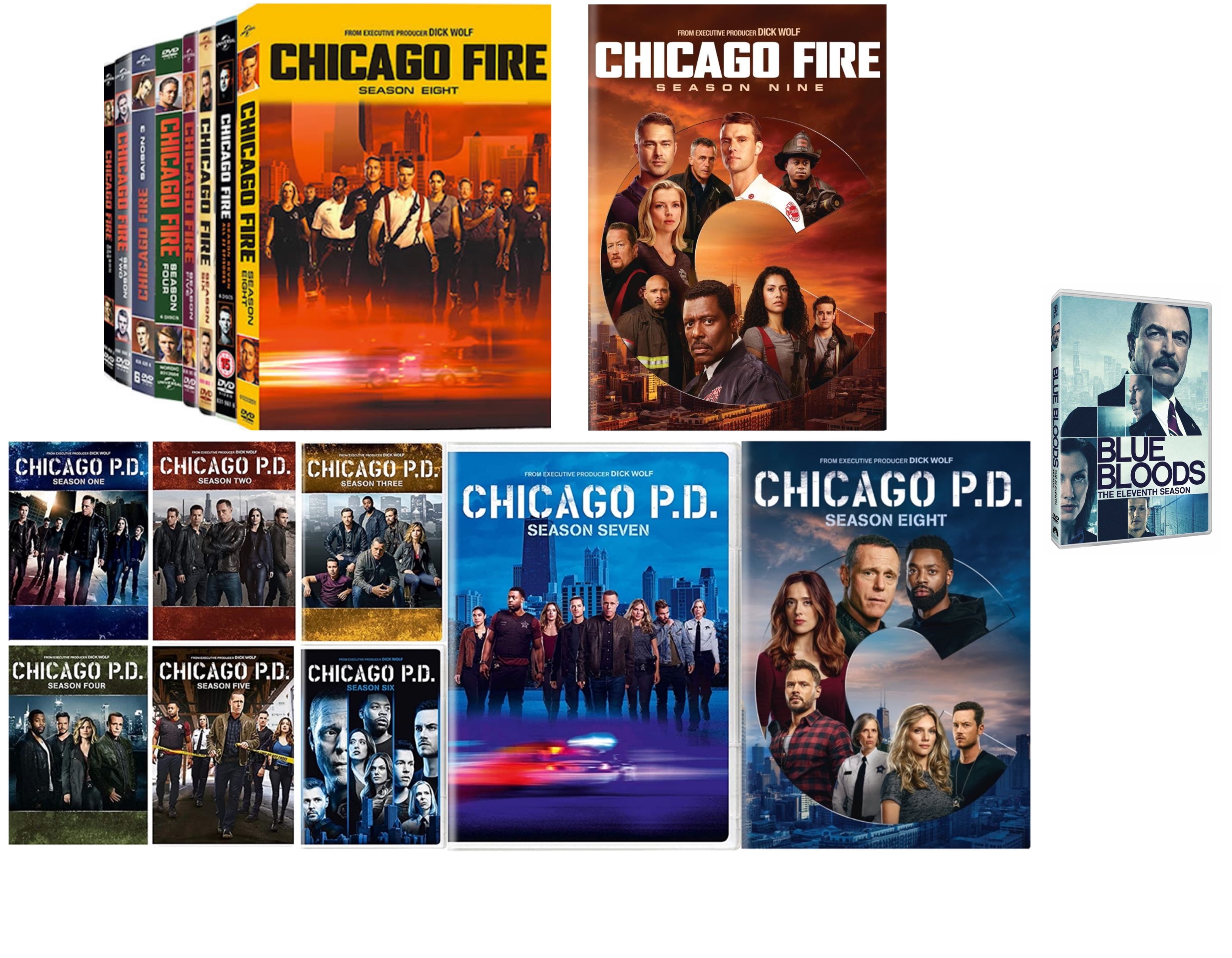 Chicago Fire: The Complete Series Seasons 1-9 and Chicago PD 1-8 DVD+ Blue Bloods Season 11 ...