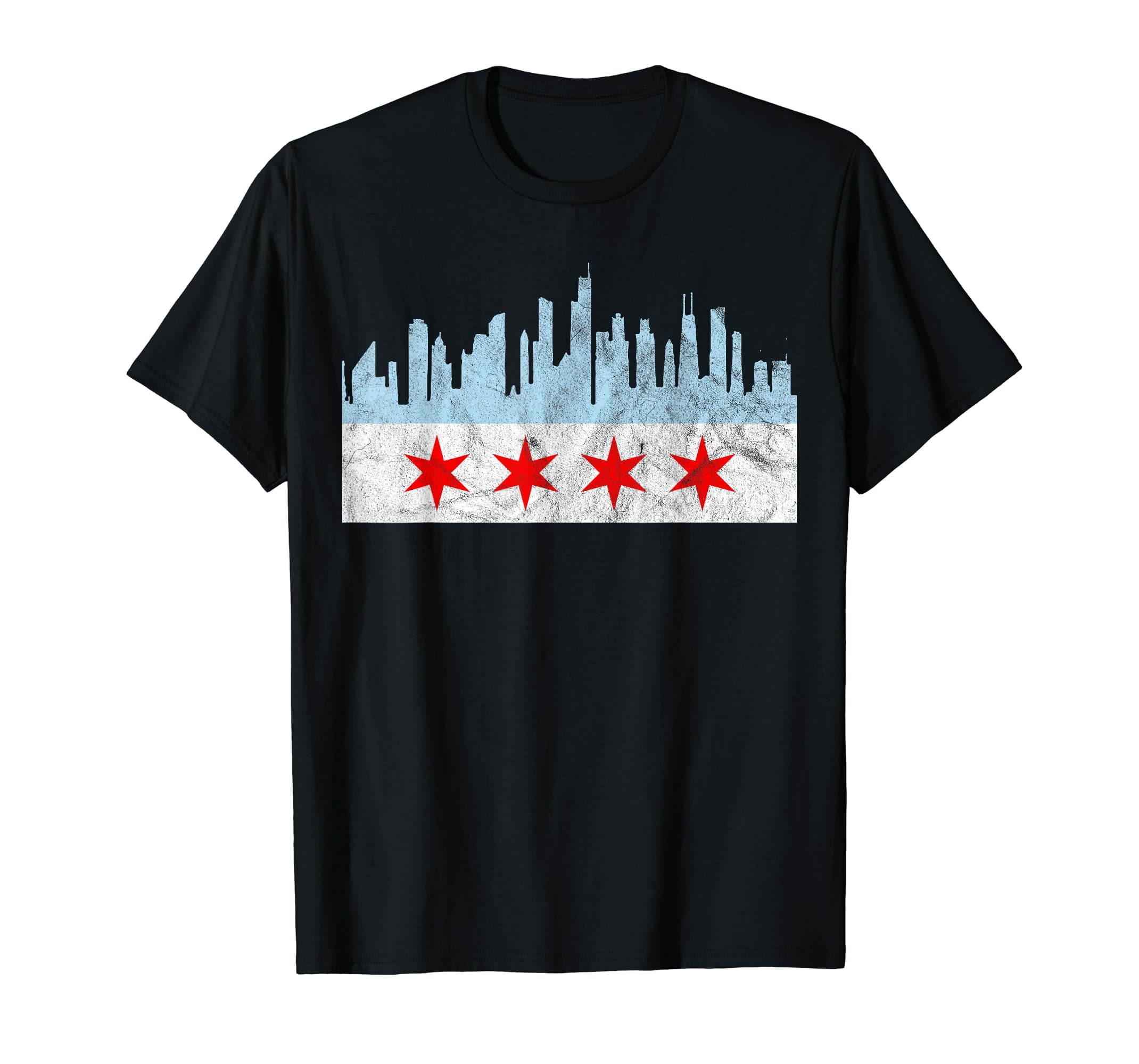Chicago Flag Distressed Vintage Downtown Skyline Illinois T-Shirt ...