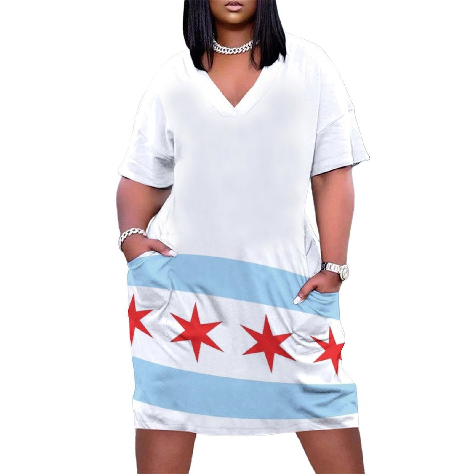 Chicago Flag Loose Pocket Dress summer women's dress 2025 Prom gown women's evening dresses 2025 ...