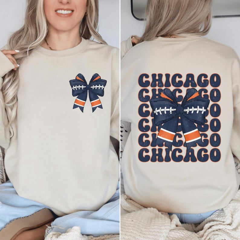 Chicago Football Coquette Bow Sweatshirt Back & Front, Retro Distressed ...