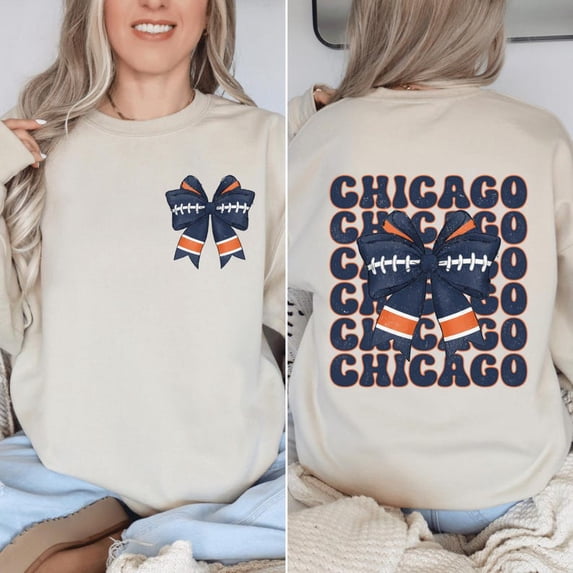 Chicago Football Coquette Bow Sweatshirt Back & Front, Retro Distressed ...