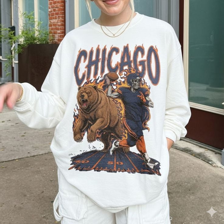 Chicago Football Sweatshirt, Retro Bears Game Day Tee, Vintage Football ...