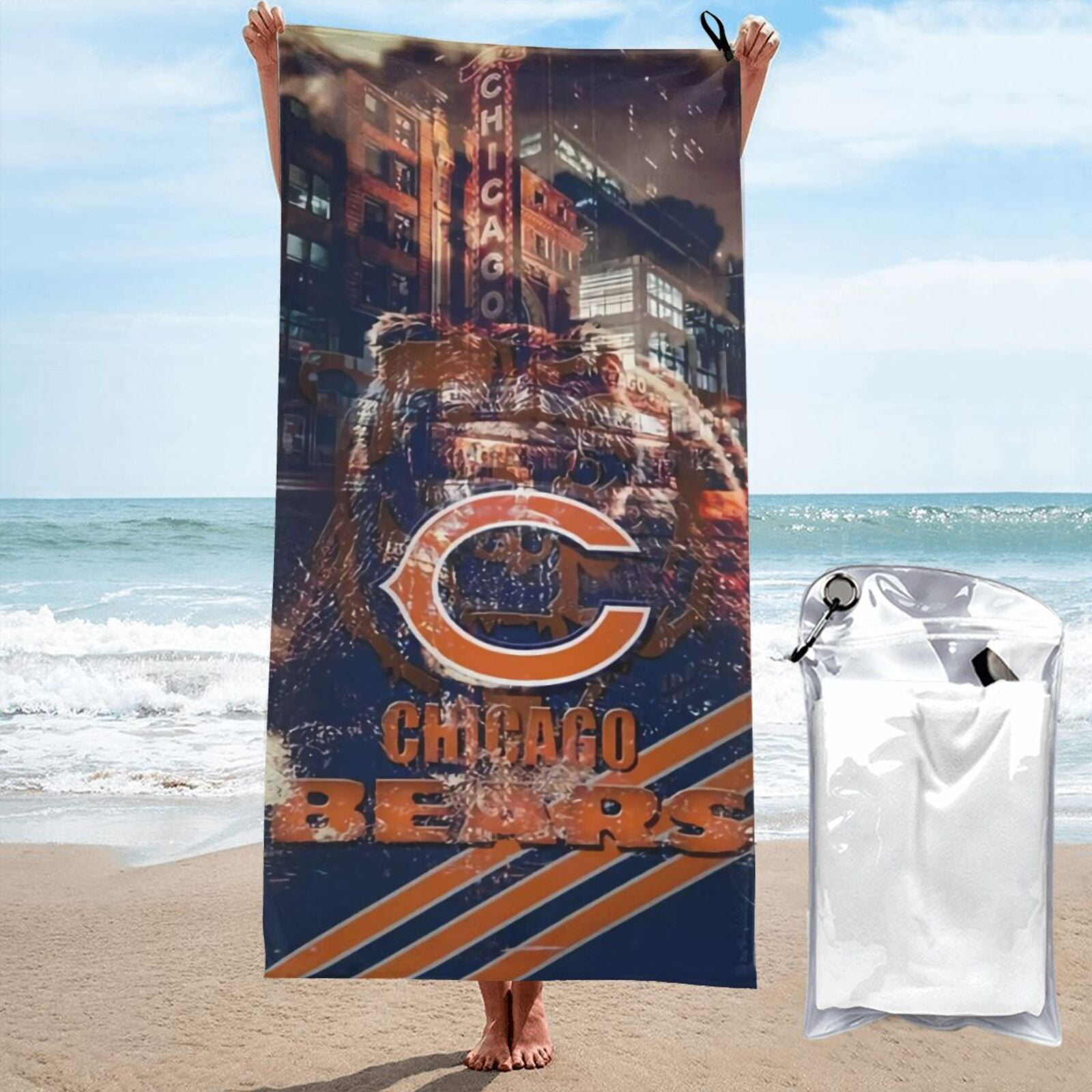 Chicago Football Team Microfiber Bath Towel with Storage Bag and ...