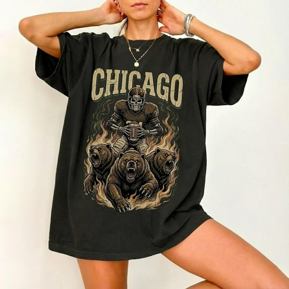 Chicago Football Vintage Skeleton Bear Graphic Unisex Cotton T-Shirt ...