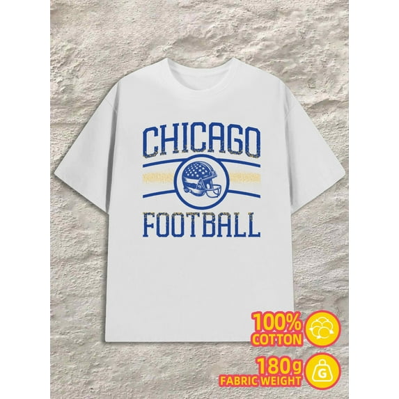 Chicago Football mens 180G 100% Cotton white Fashion Unisex Shirt Short ...