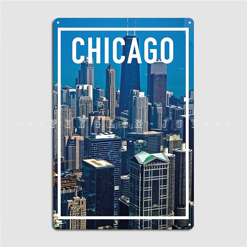 Chicago Frame Poster Metal Plaque Garage Decoration Designing Club Home Home Aluminum Sign ...