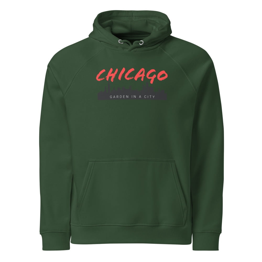 Chicago Garden In A City Unisex eco raglan hoodie (Bottle green, XS ...