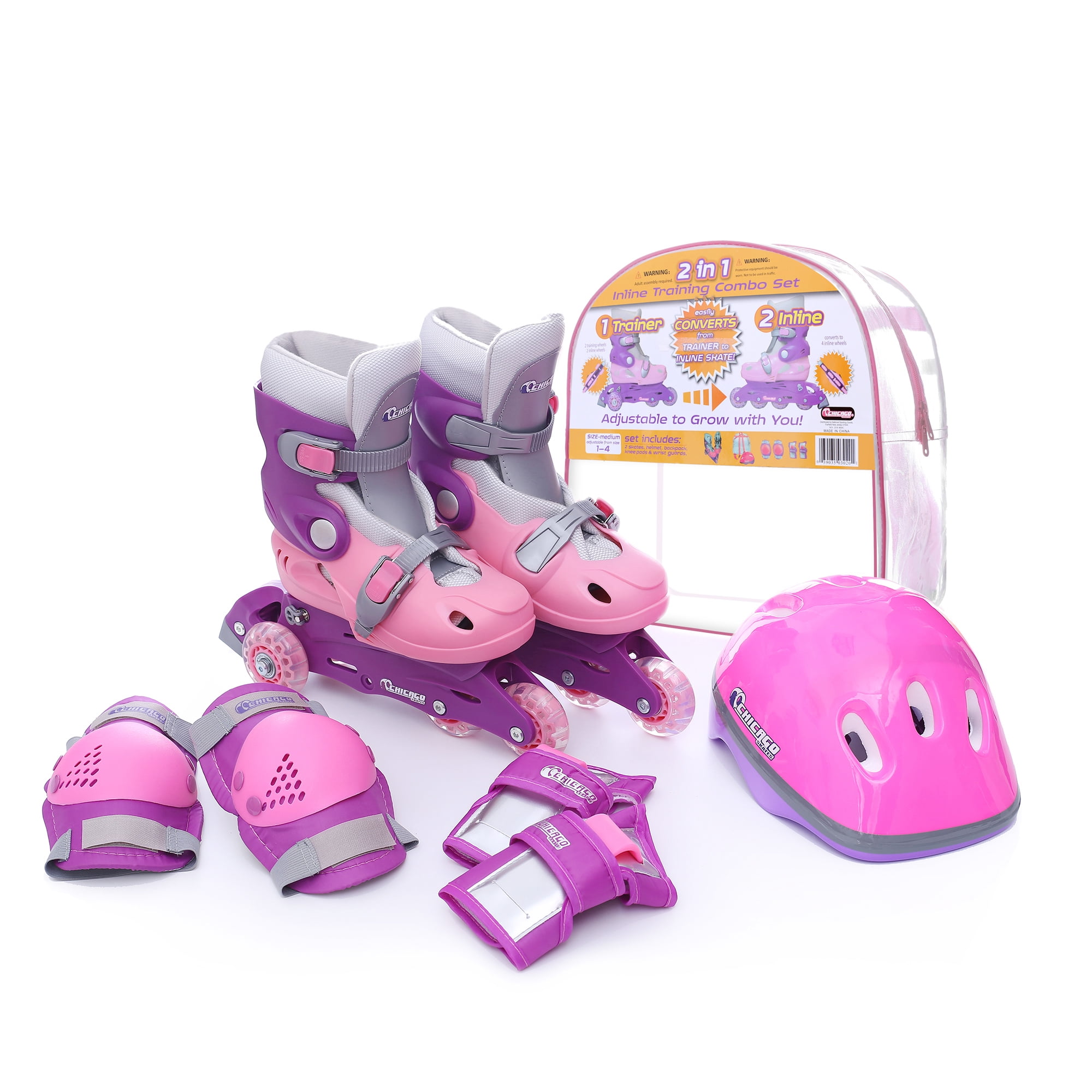 Chicago Girls' Adjustable Inline Training Skate Combo Set Pink/Purple ...