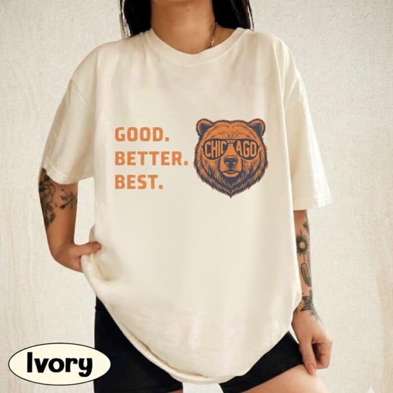 Chicago Graphic Cotton T-Shirt with Game Bear Character and Bold Text ...