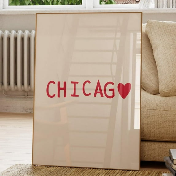 Chicago Heart Art Print: Minimalist City Poster UNFRAMED PAPER POSTER ...