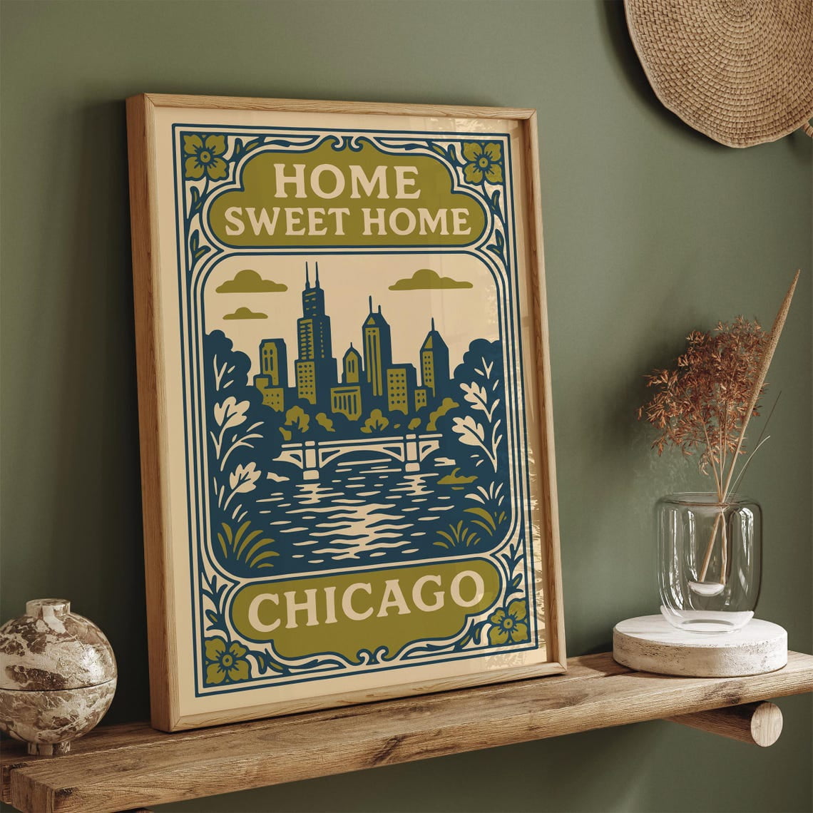Chicago Home Sweet Home Poster Rococo Elegant Wall Art, Unframed Canvas ...