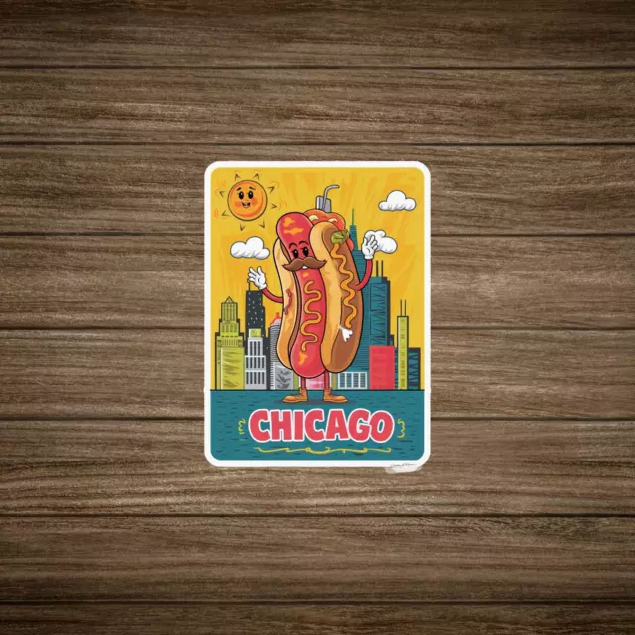 Chicago Hot Dog With Mustard Skyline Illustration Sticker Decalphone ...