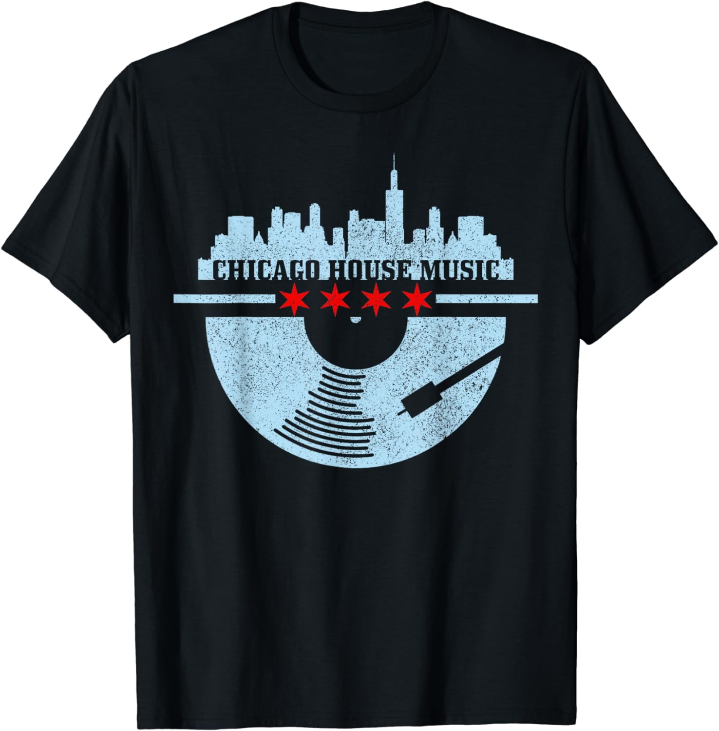 Chicago House Music Vintage Vinyl Dj Raver Flag Skyline Gift T-Shirt ...