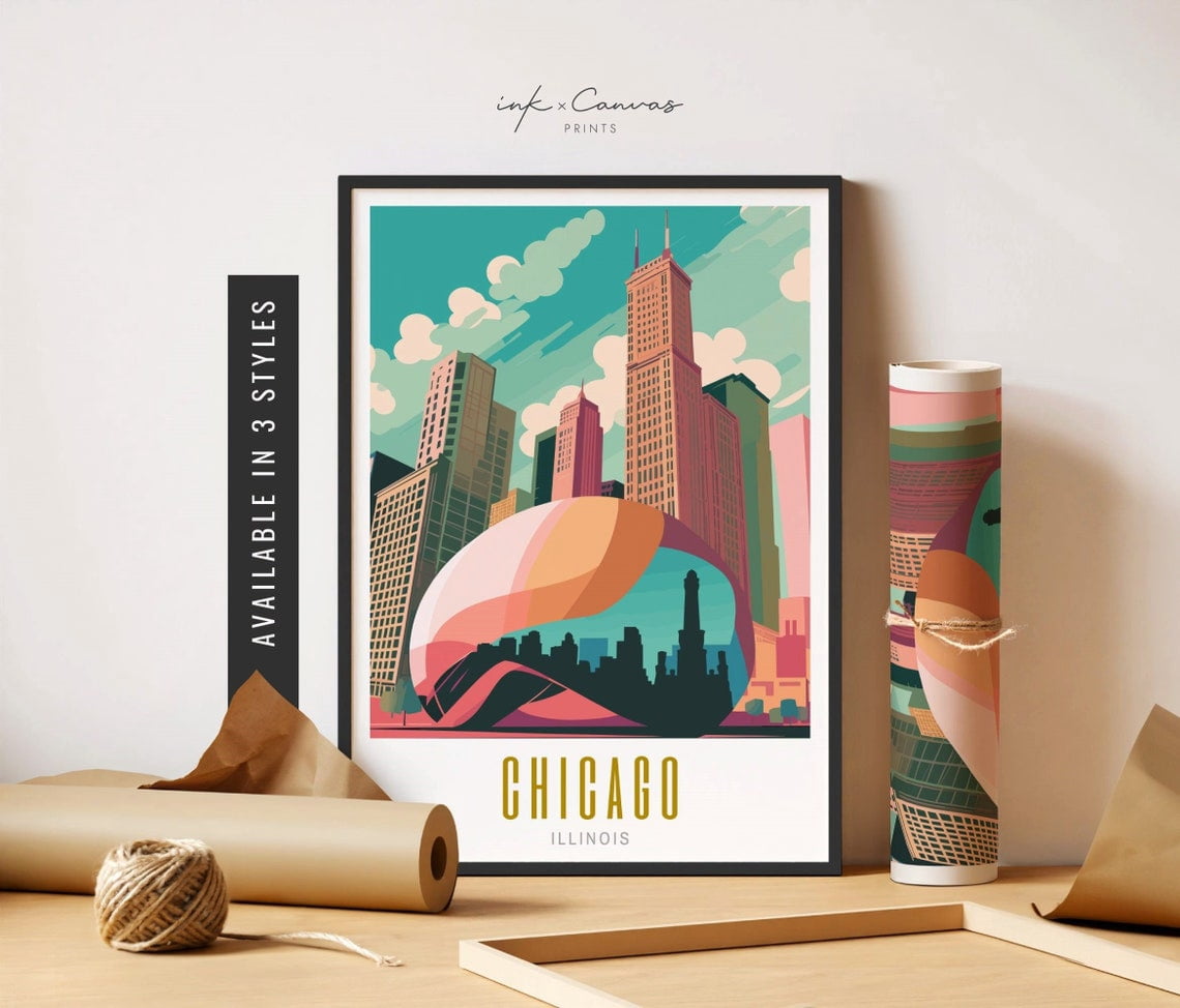 Chicago Illinois Art Poster Chicago Travel Poster Chicago Bean Poster ...