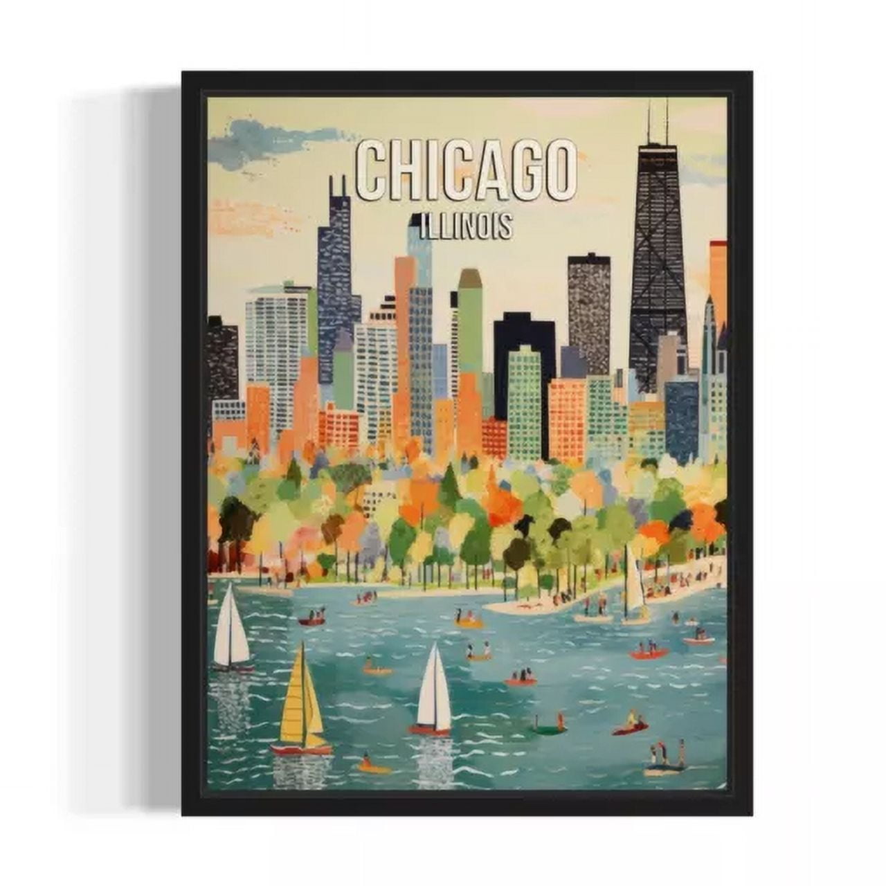 Chicago Illinois City Skyline Art Print Poster City Wall Art Painting ...