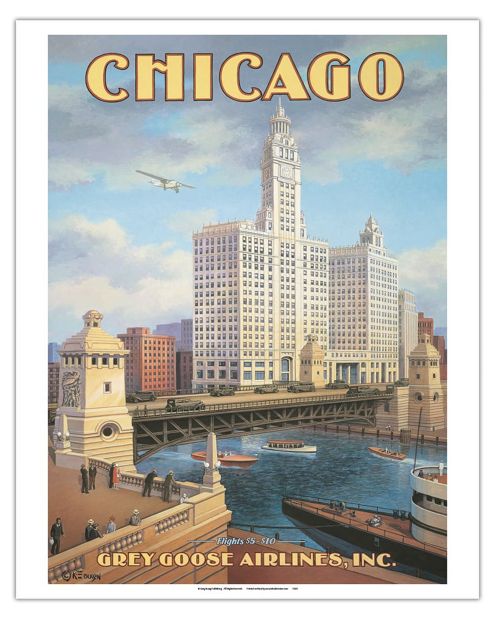 Chicago Illinois - DuSable Bridge (Michigan Avenue Bridge) - Grey Goose Airlines - Vintage ...