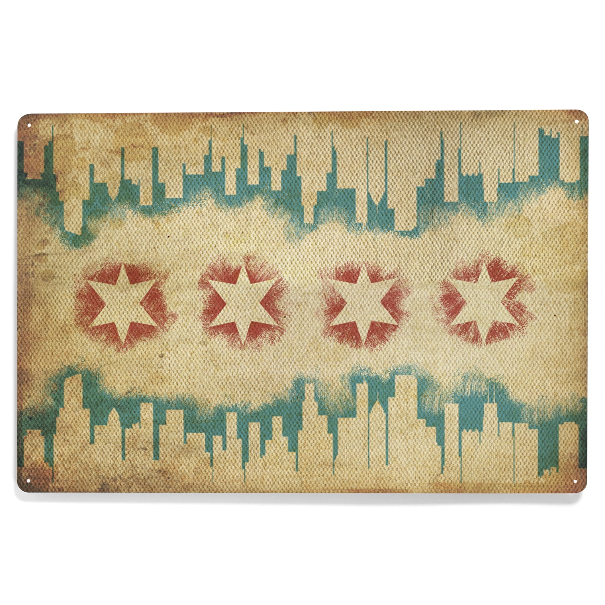 Chicago, Illinois, Flag and Skyline Tapestry (12x18 Aluminum Art ...