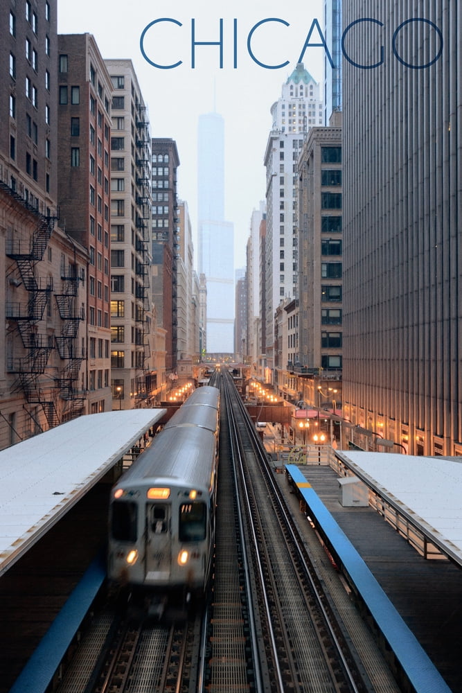 Chicago, Illinois, L Train (24x36 Giclee Gallery Art Print, Vivid ...