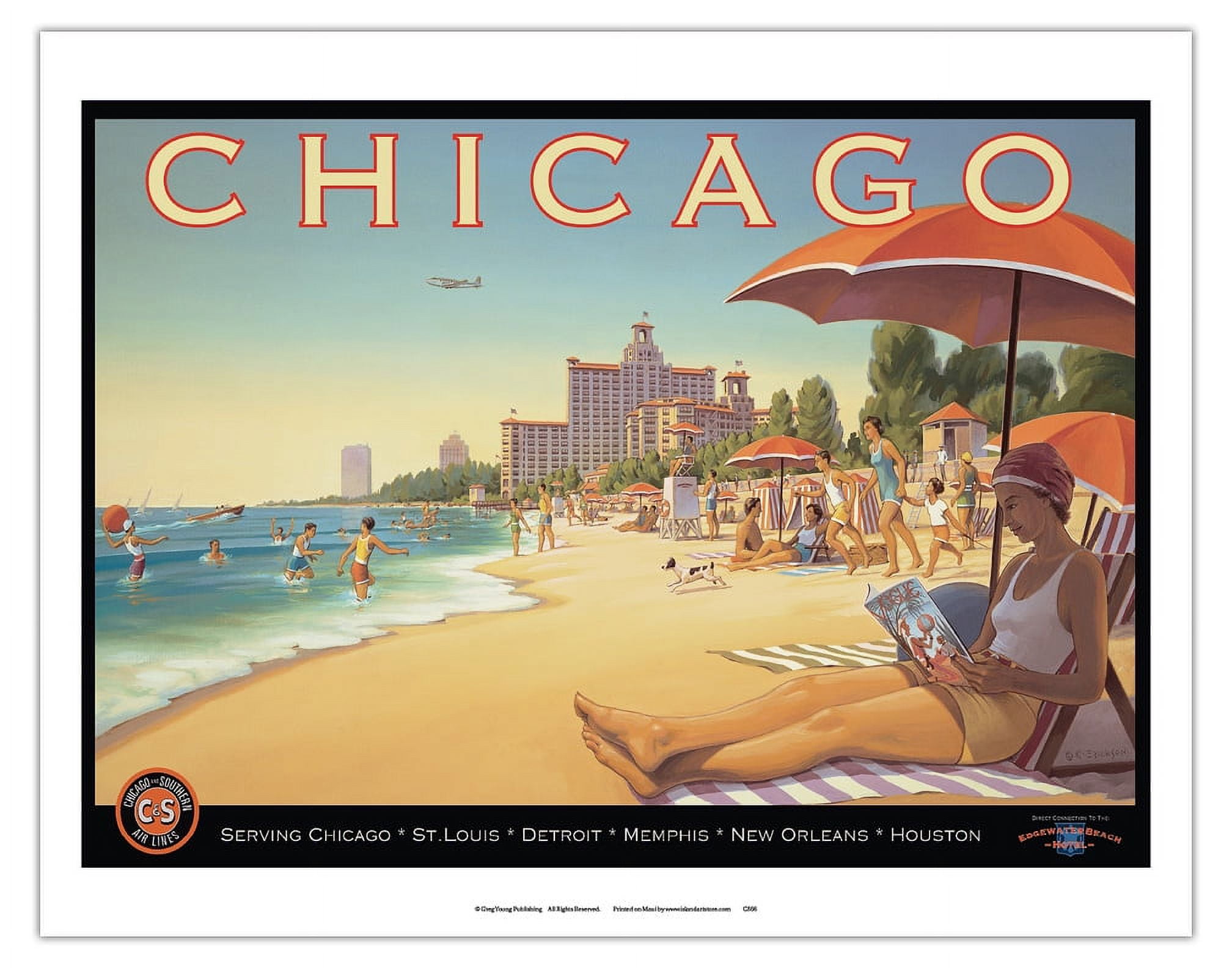 Chicago Illinois - Lake Michigan - Chicago and Southern Air Lines (C&S) - Edgewater Beach Hotel ...