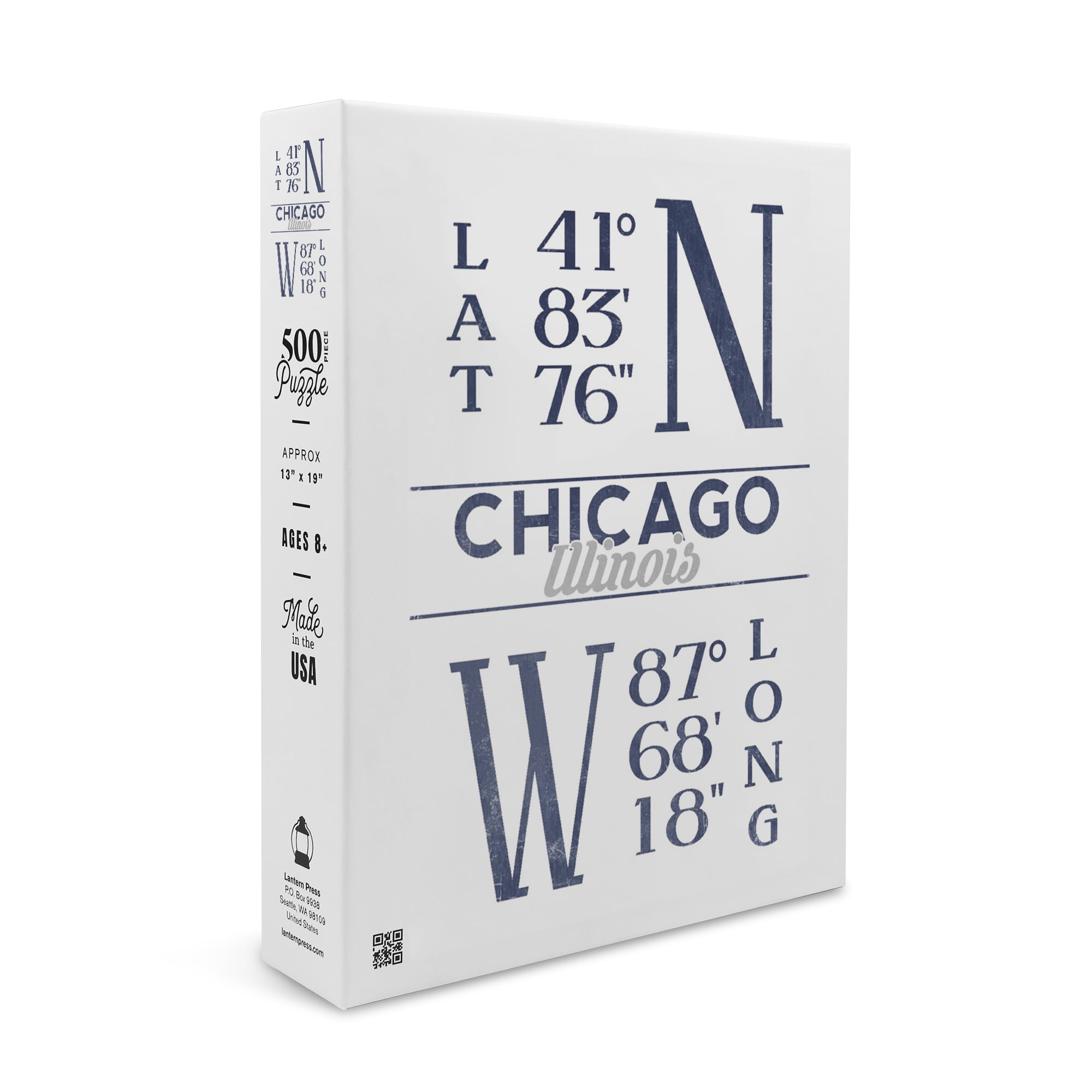 Chicago, Illinois, Latitude and Longitude (Blue) (19x27 inches, Premium ...