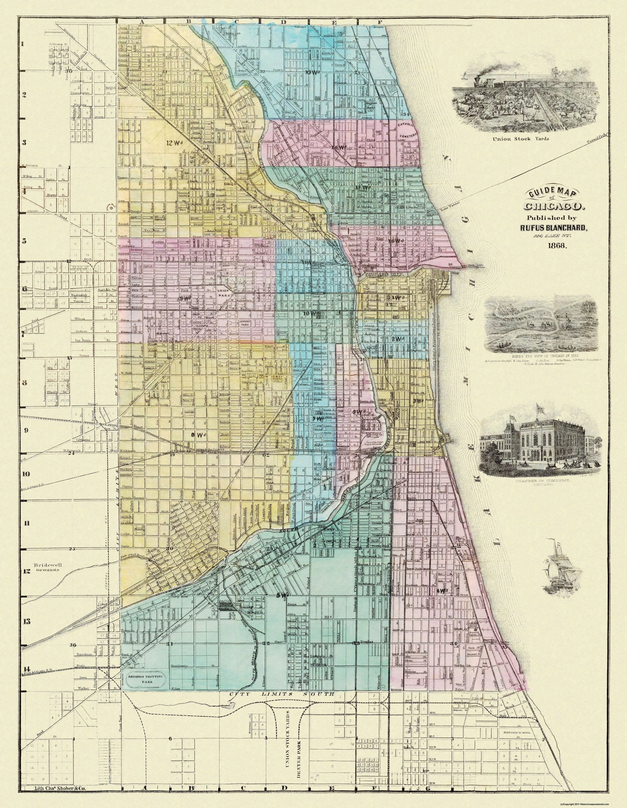 Historic City Map - Chicago Illinois Plat - Blanchard 1869 - 23 x 29.63 ...