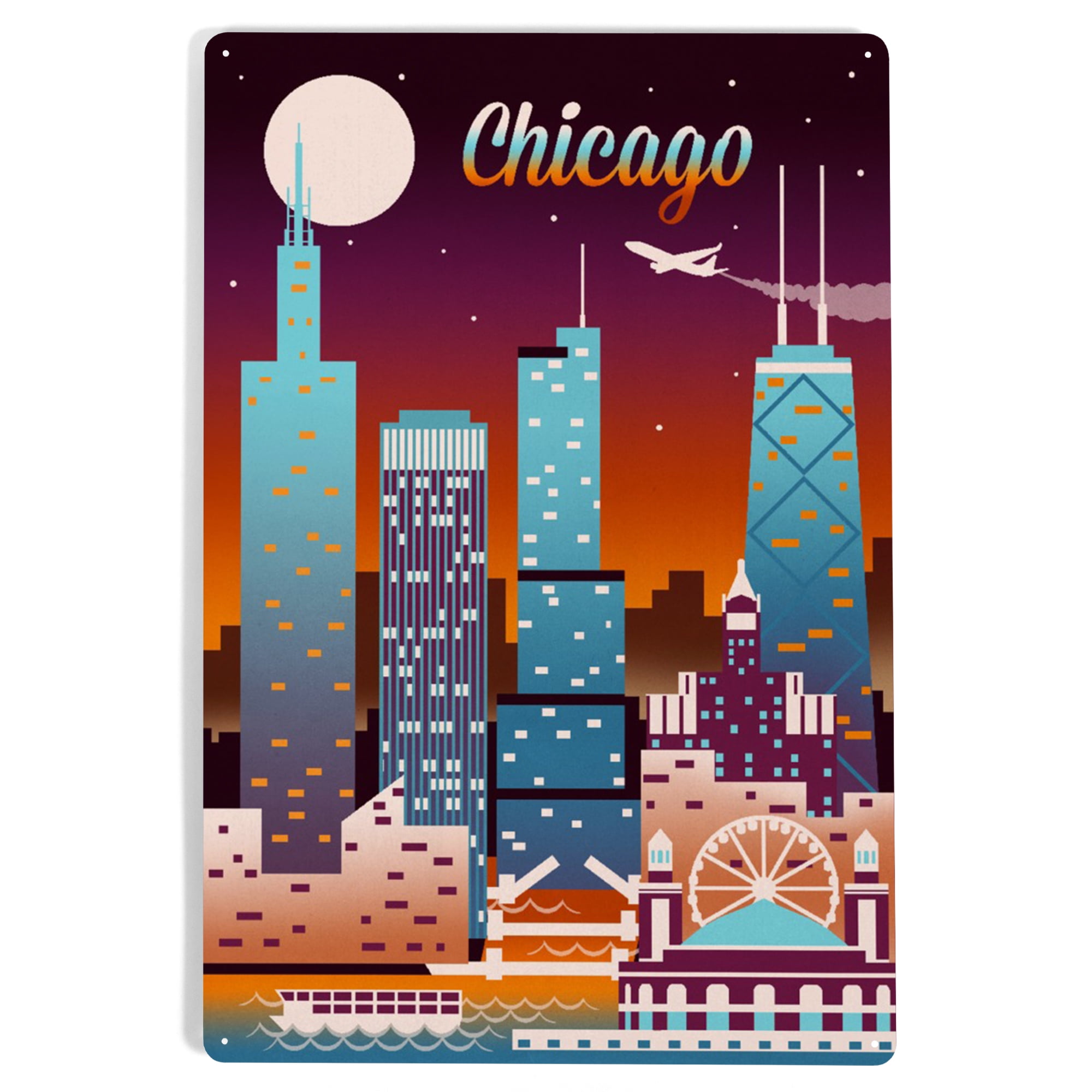 Chicago, Illinois, Retro Skyline Chromatic Series (12x18 Aluminum Art ...