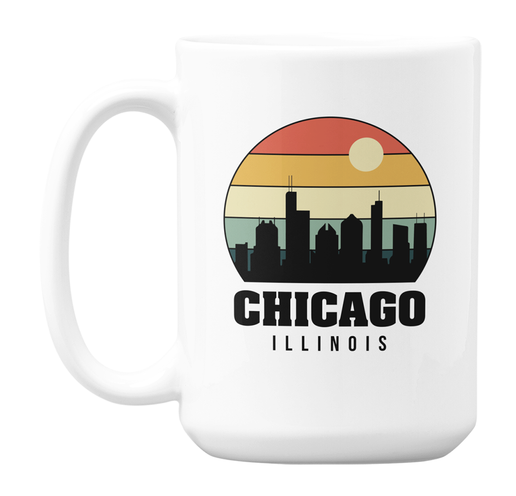 Chicago, Illinois, Retro Vintage City Skyline Print Coffee & Tea Gift ...