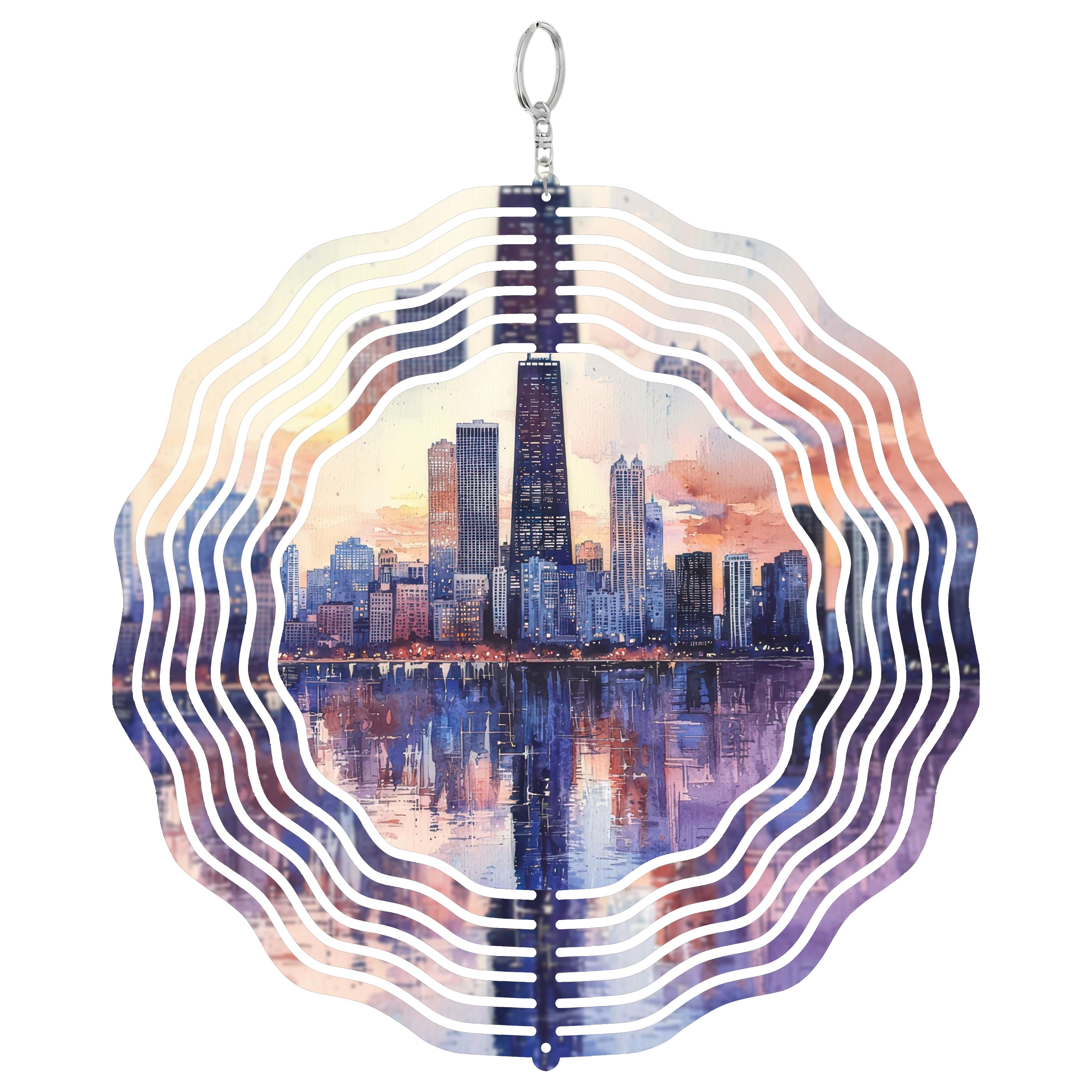 Chicago Illinois Skyline 3D Wind Spinner Stainless Steel Kinetic Yard ...