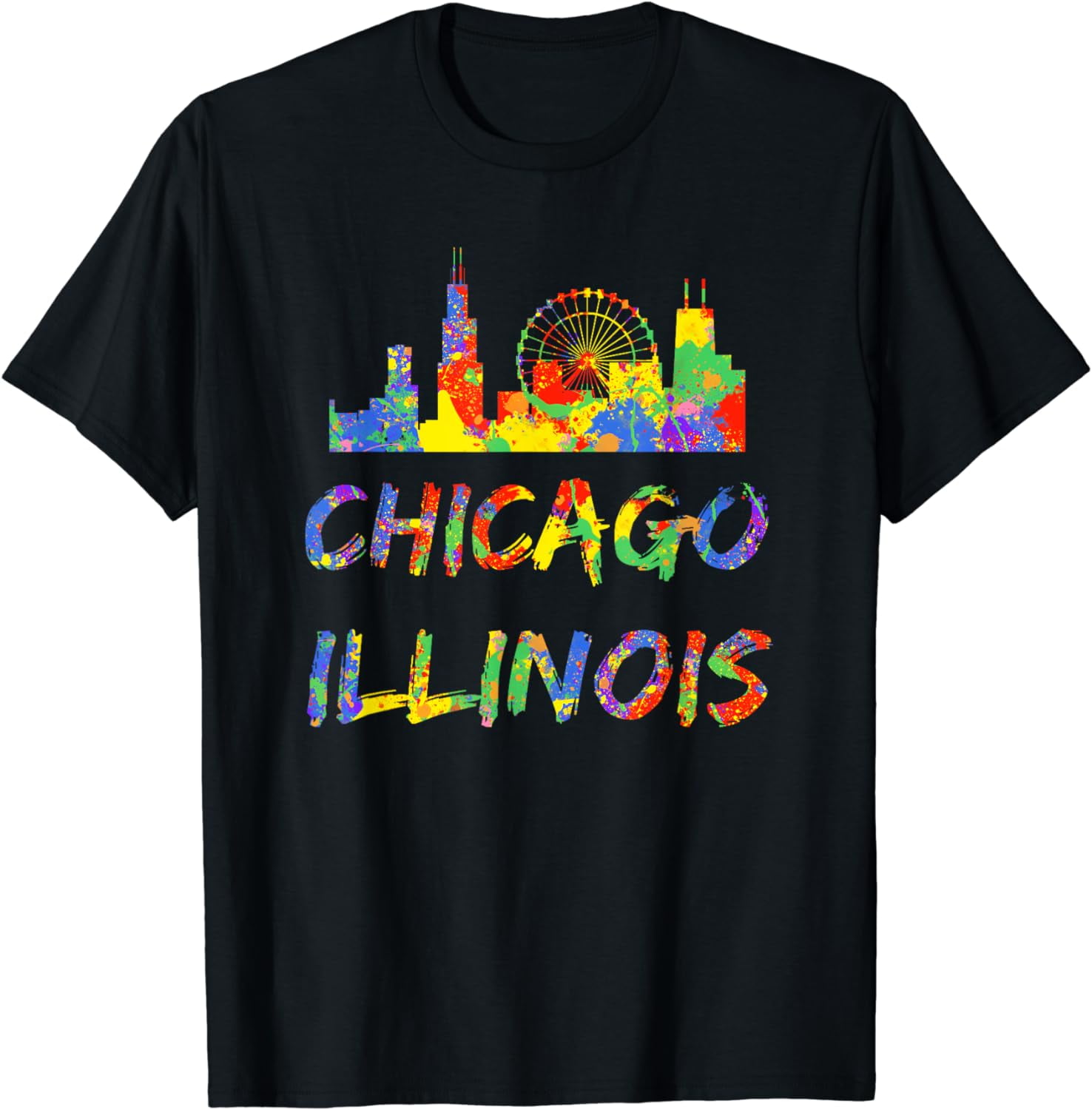Chicago Illinois Skyline Artwork Colorful Chicago Skyline T-Shirt ...