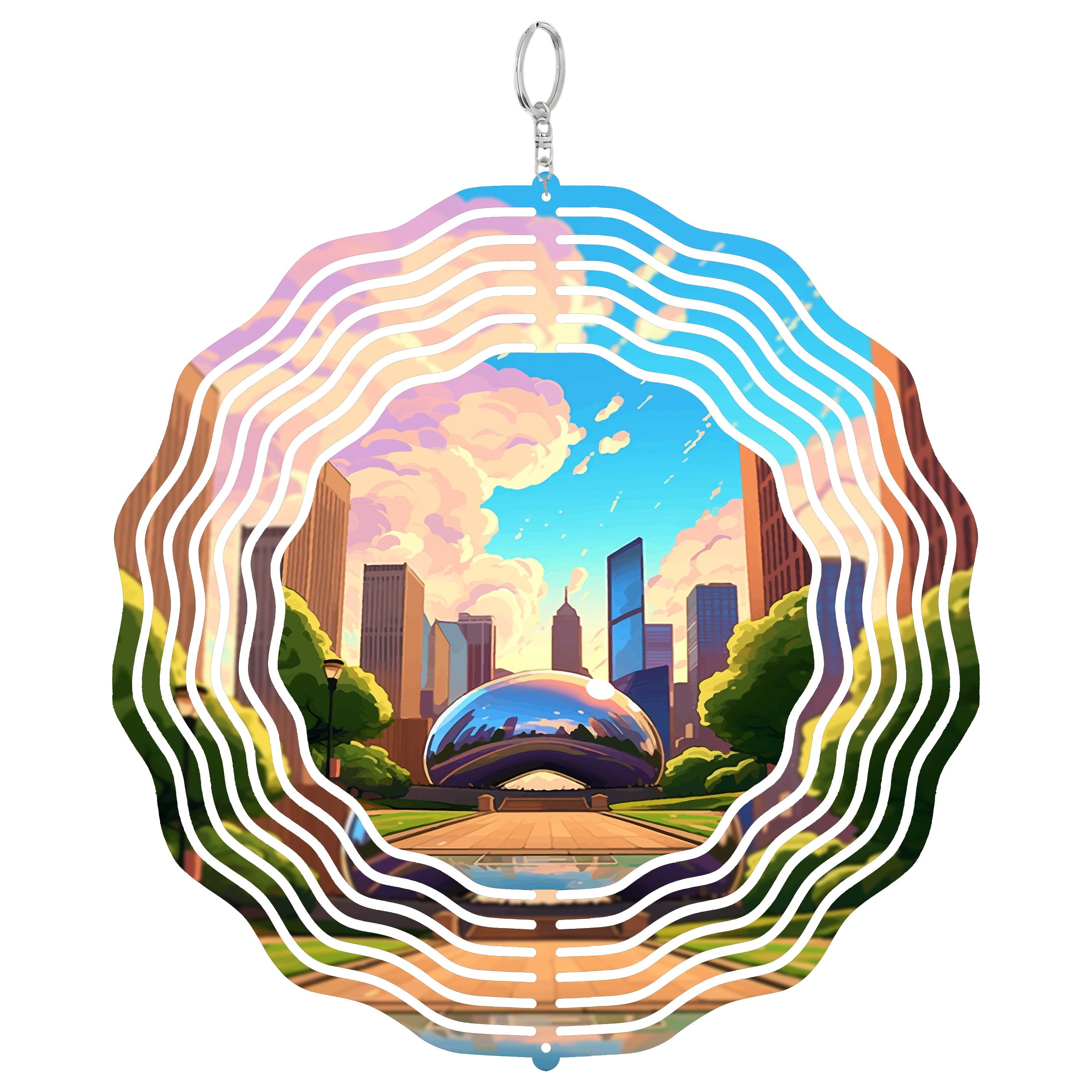 Chicago Illinois Skyline Bean 3D Wind Spinner Metal Laser Cut Hanging ...