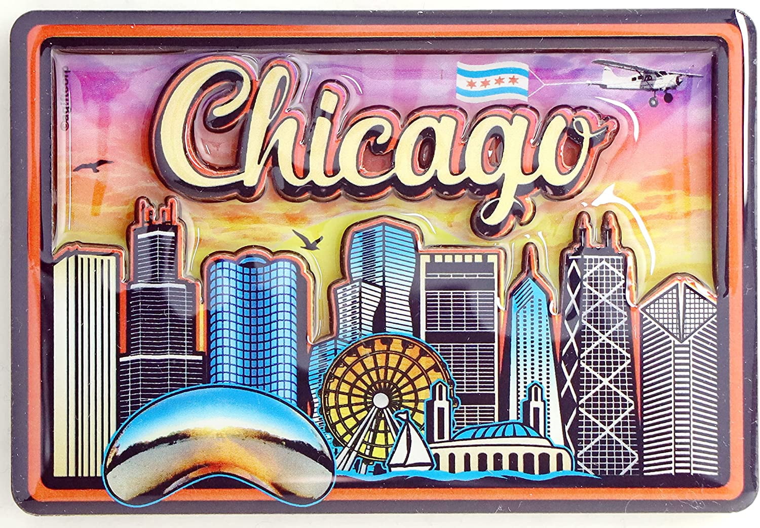 Chicago Illinois Skyline Dual Layer MDF Fridge Magnet 2.25" x 3.5 ...