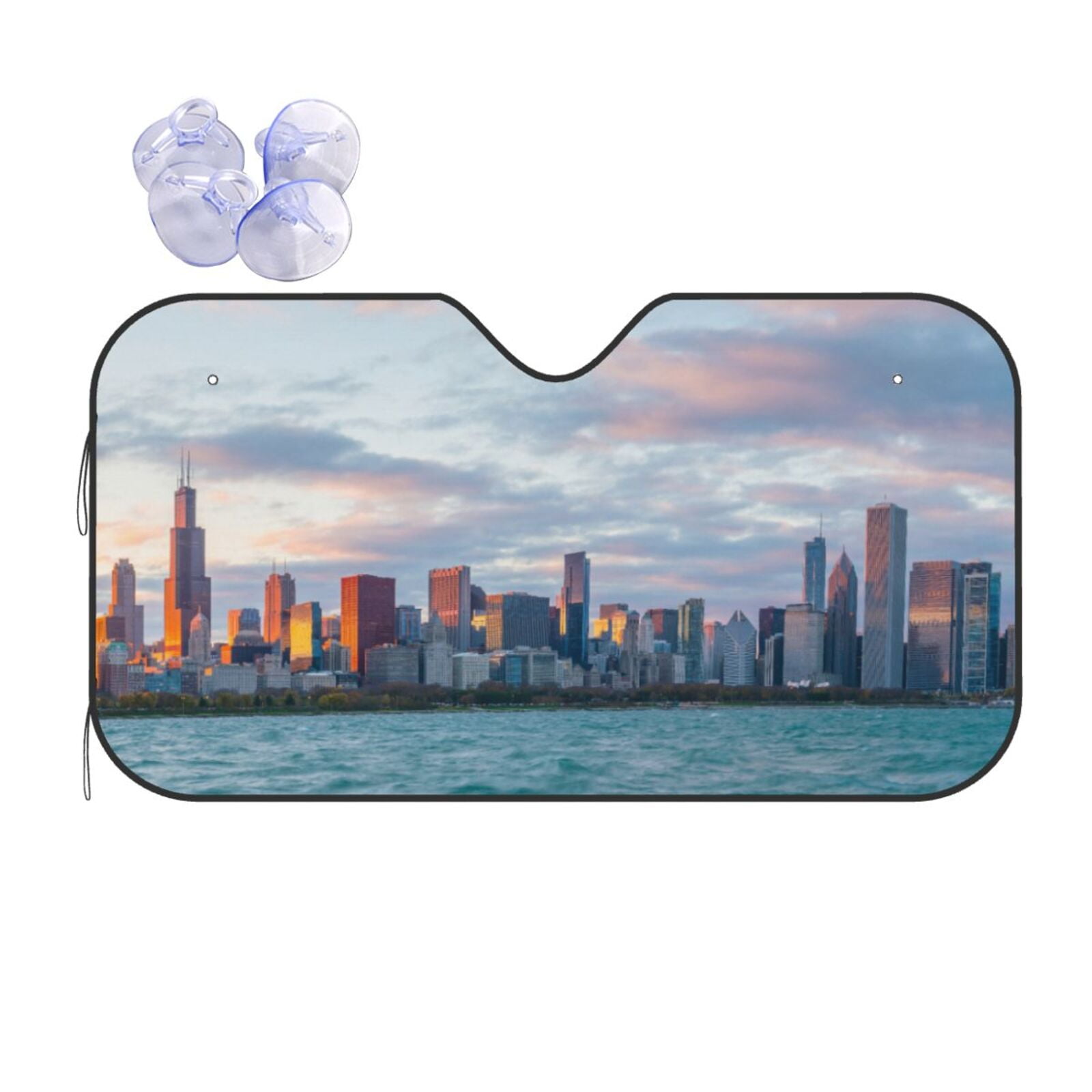 Chicago Illinois Skyline Flag Car Sun Shade Windshield Portable Sun ...