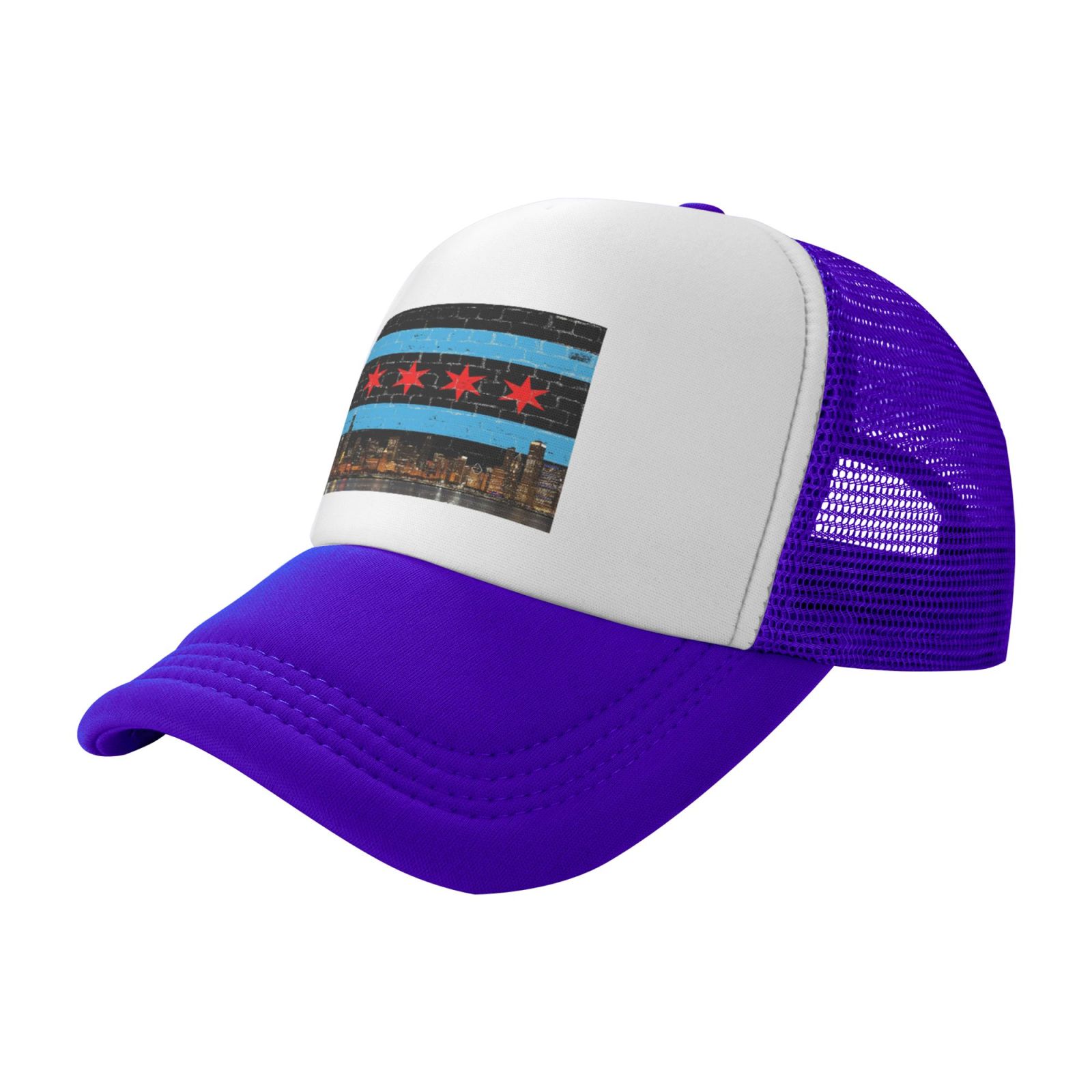 Chicago Illinois Skyline Flag Trucker Hat Mesh Back for Men Women ...