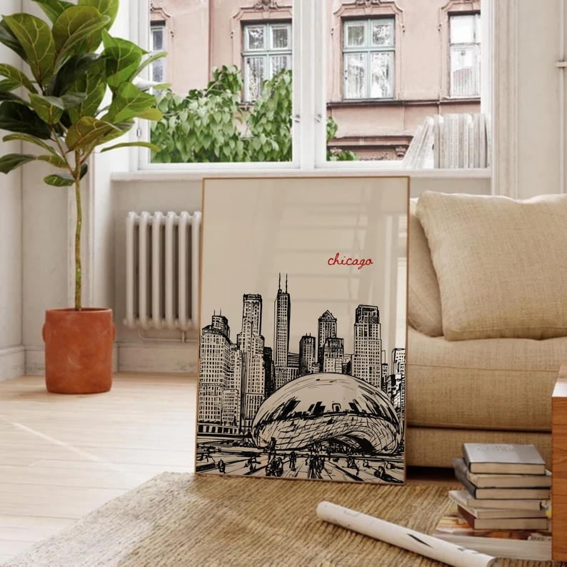 Chicago Illinois Skyline Ink Sketch Wall Art Home Decor Poster 12x18 ...