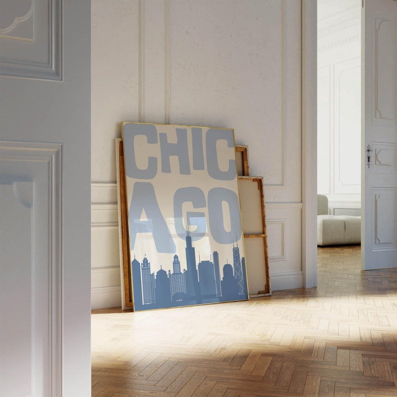 Chicago Illinois Skyline Minimalist Line Art Map Poster 24x36 UNFRAMED ...
