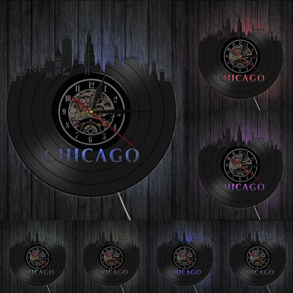 Chicago Illinois Skyline Wall Clock Chicago City Vinyl Record Clock USA ...