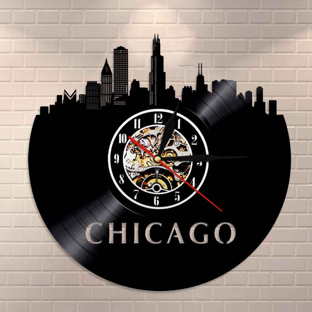 Chicago Illinois Skyline Vinyl Record Wall Clock, Unique Minimalist ...