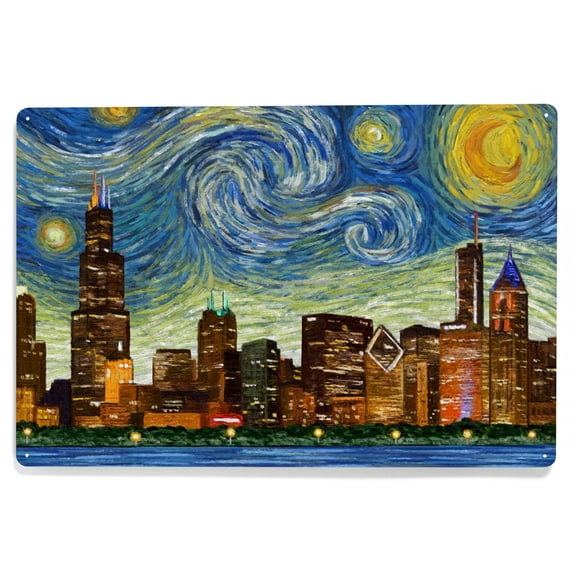 Chicago, Illinois, Starry Night City Series (12x18 Aluminum Art, Indoor ...