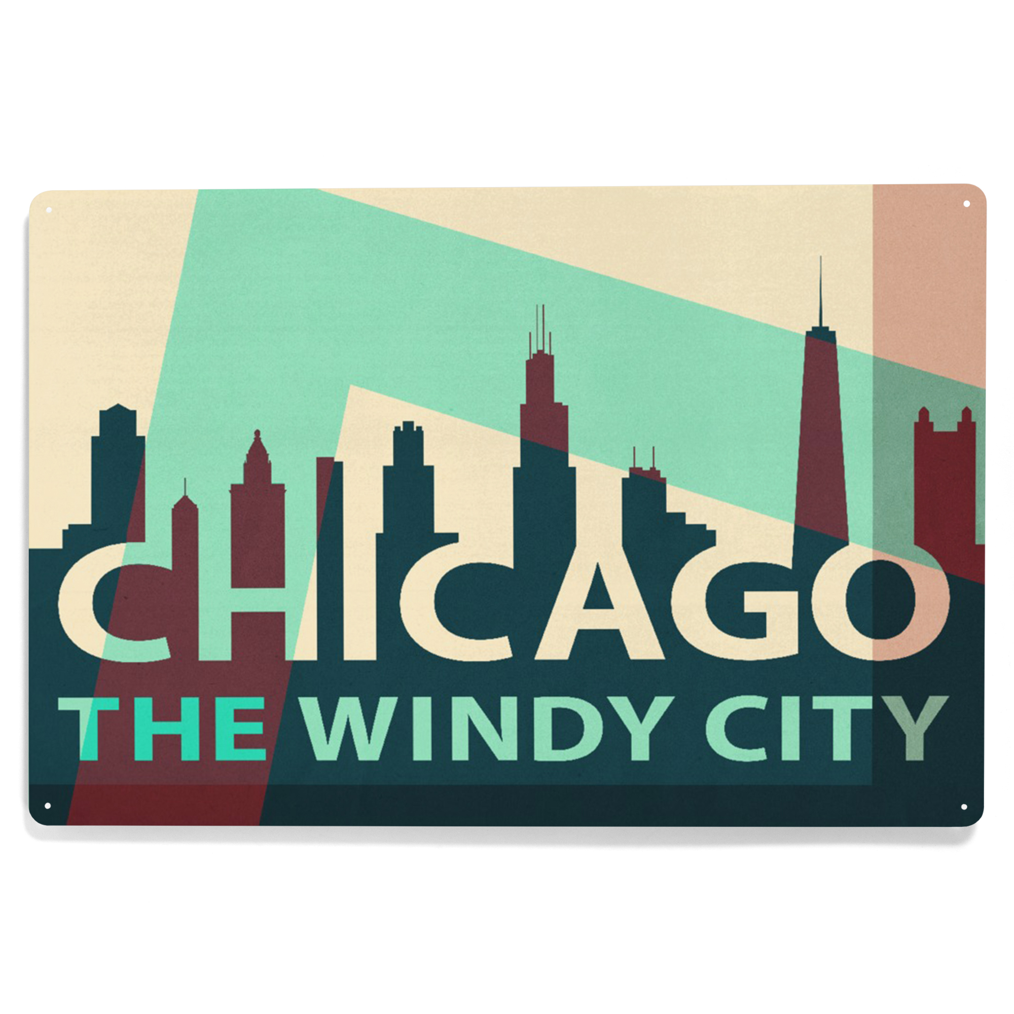 Chicago, Illinois, The Windy City, Modern Silhouette (12x18 Aluminum ...
