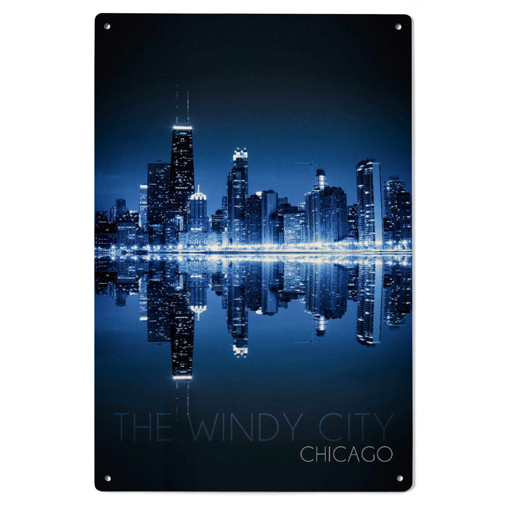 Chicago, Illinois, The Windy City, Skyline at Night Birch Wood Wall ...