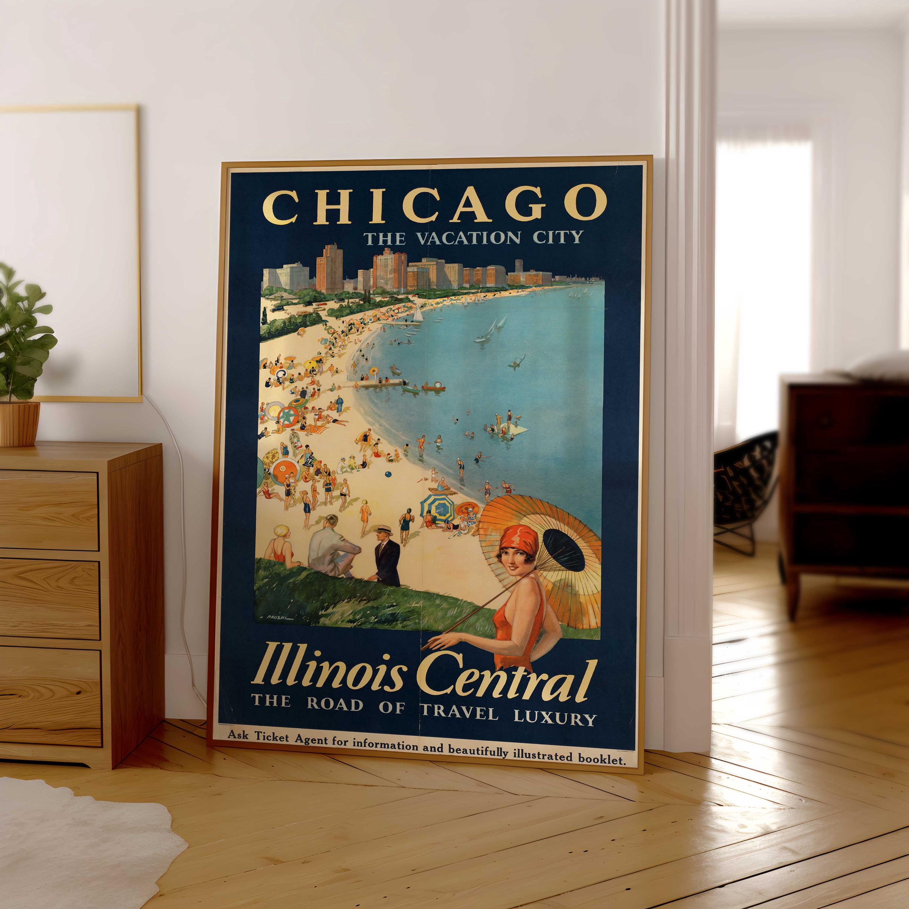 Chicago Illinois Vintage Travel Poster, Retro Wall Art , Poster Print ...